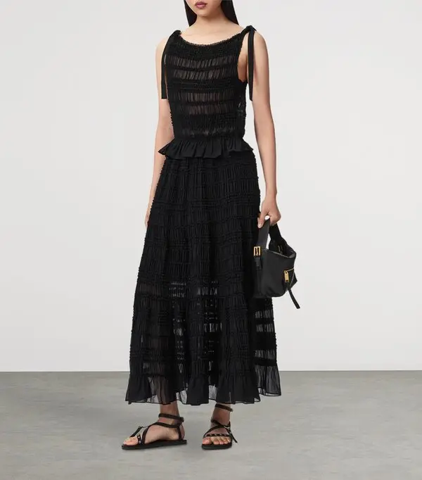 ALLSAINTS Shirred Boat Neck Top With Ribbon Straps