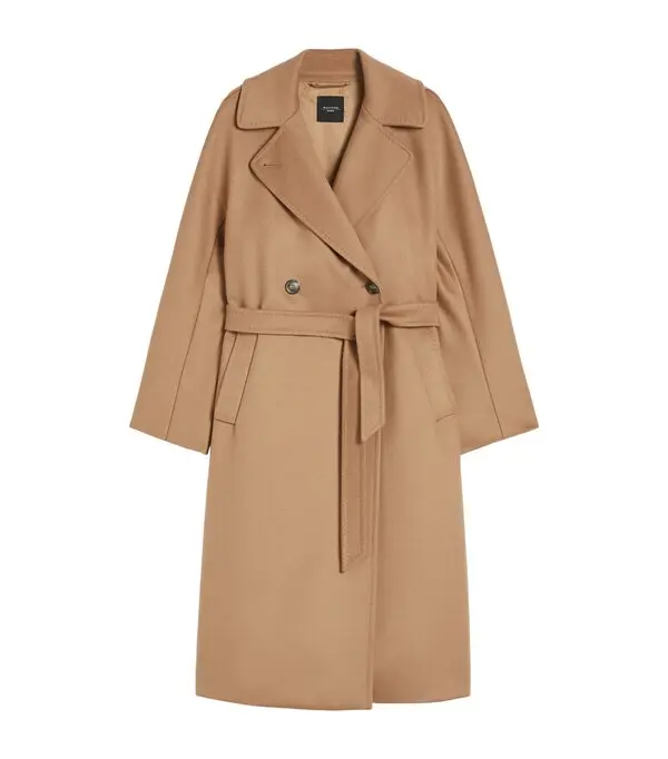 Max Mara Virgin Wool Belted Coat - Beige