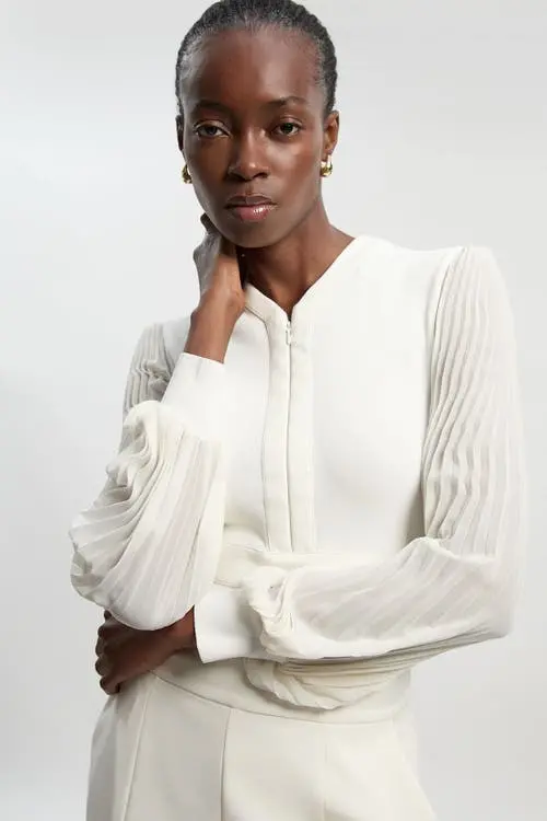 Karen Millen Pleated Sleeve Zip-neck Top