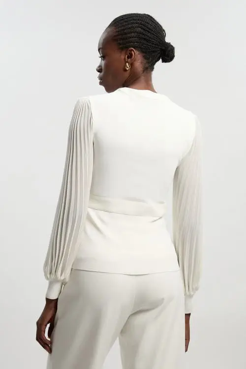 Karen Millen Pleated Sleeve Zip-neck Top