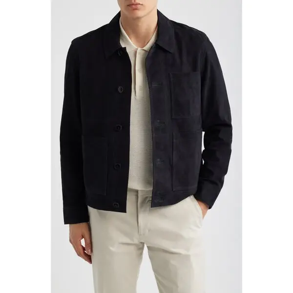 REISS Wilstead Suede Shirt Jacket - Navy