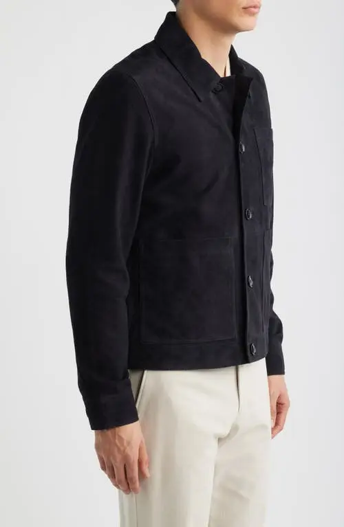 REISS Wilstead Suede Shirt Jacket - Navy