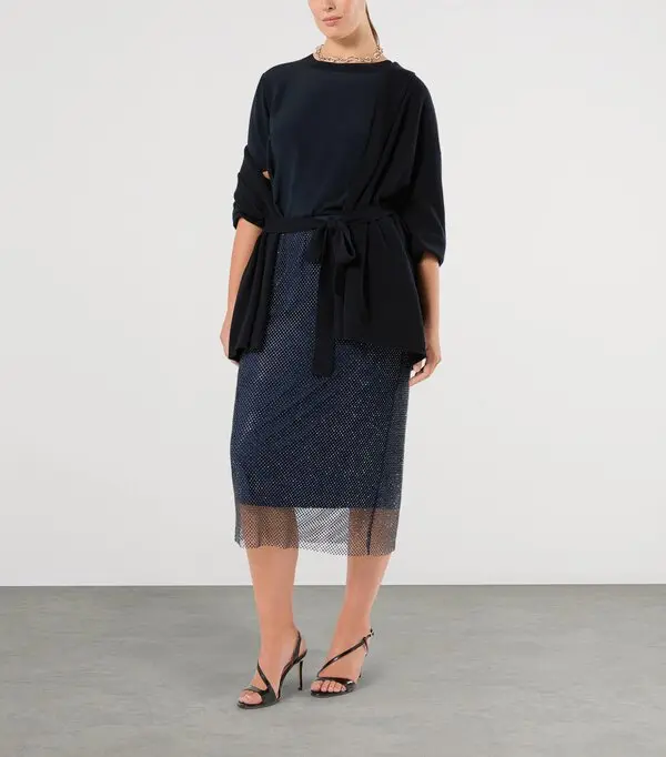 Marina Rinaldi Crystal-embellished Net Skirt