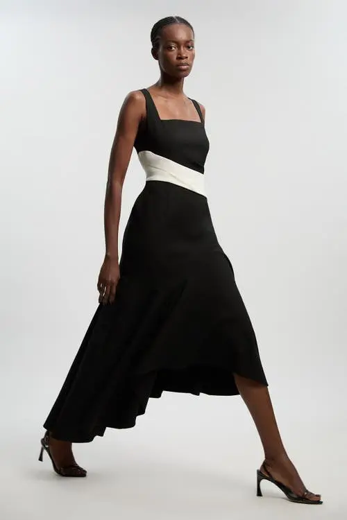 Karen Millen Strappy Asymmetric Maxi Dress - Mono