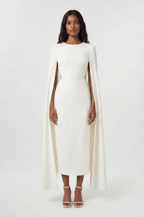 Karen Millen Cape Effect Mesh Midi Dress - Ivory