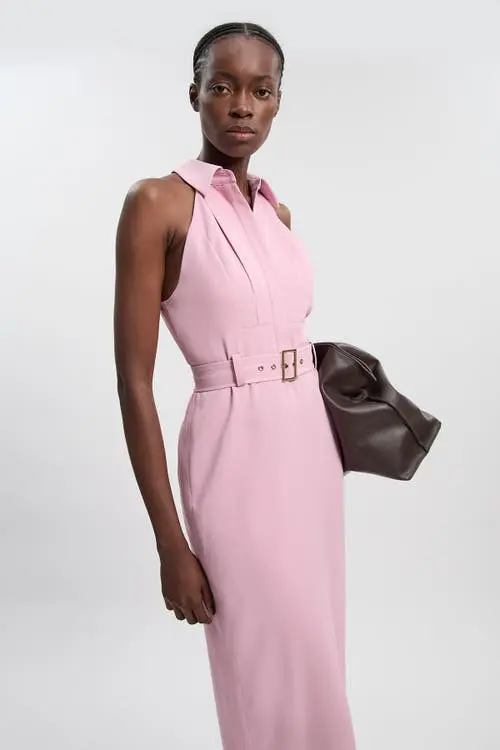Karen Millen Collard Halter Neck Belted Midi Dress