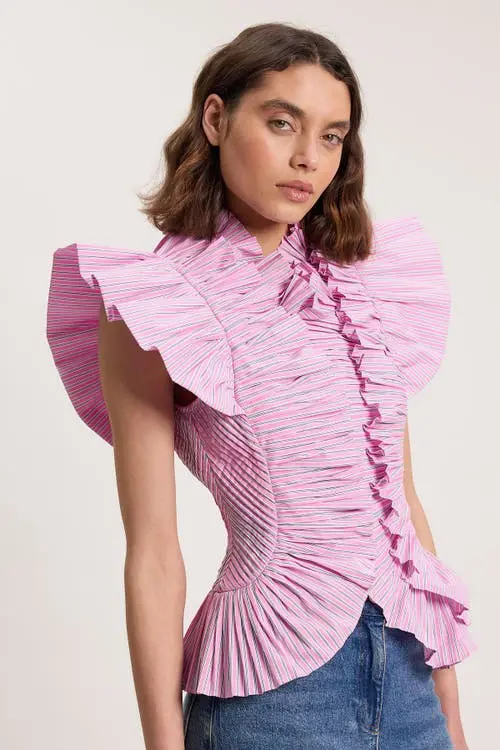 Karen Millen High Neck Ruffle Sleeve Top