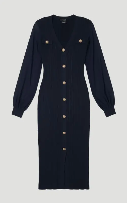 Karen Millen V-neck Sleeveless Rib Knit Midi Dress