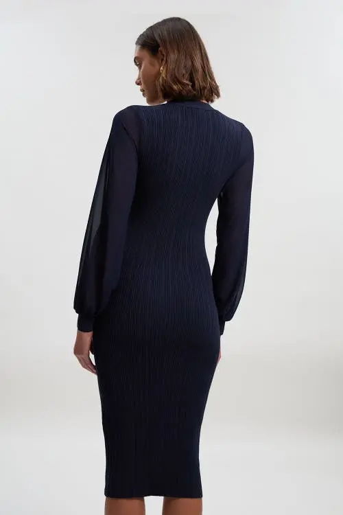 Karen Millen V-neck Sleeveless Rib Knit Midi Dress