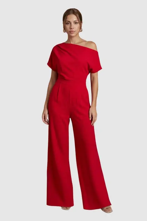 Coast Petite Off-the-shoulder Wide-leg Jumpsuit - Flame Red