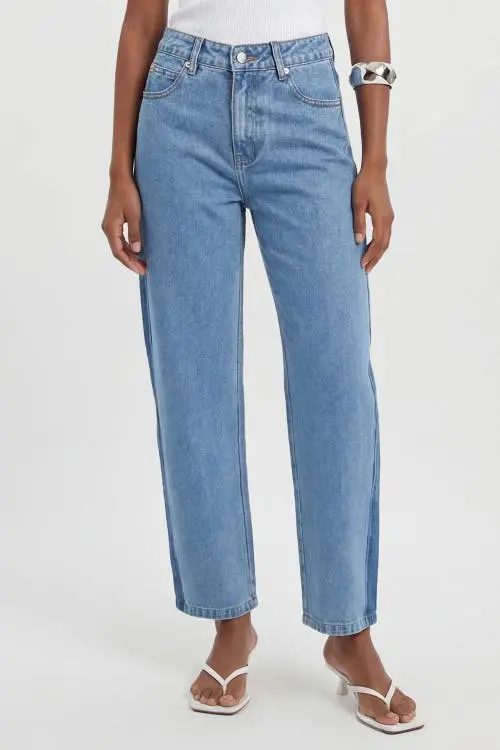 Karen Millen Panelled Barrel Leg Jeans - Mid Blue