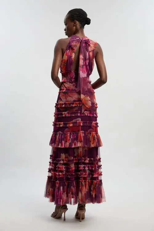 Karen Millen Floral Tulle Tiered Maxi Dress