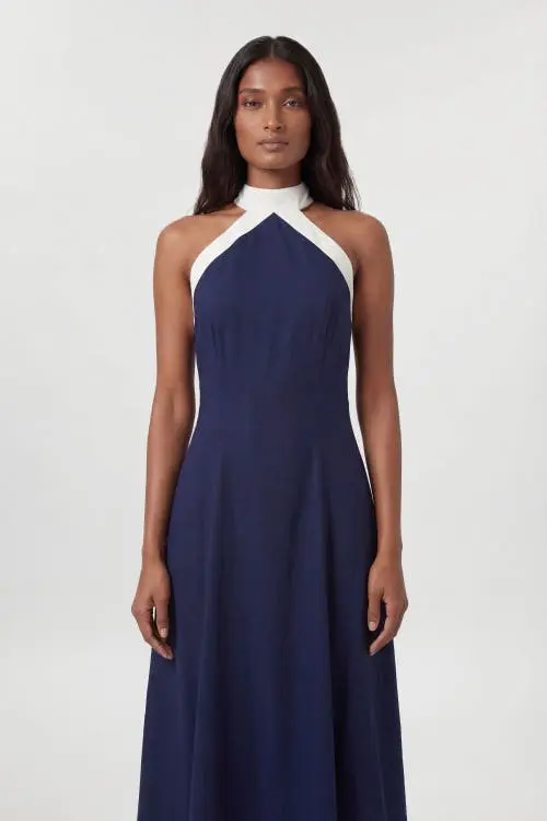 Karen Millen Linen Halterneck Maxi Dress - Navy