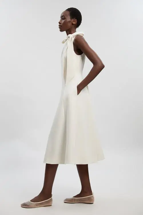 Karen Millen Bow Neck Midi Dress - Ivory