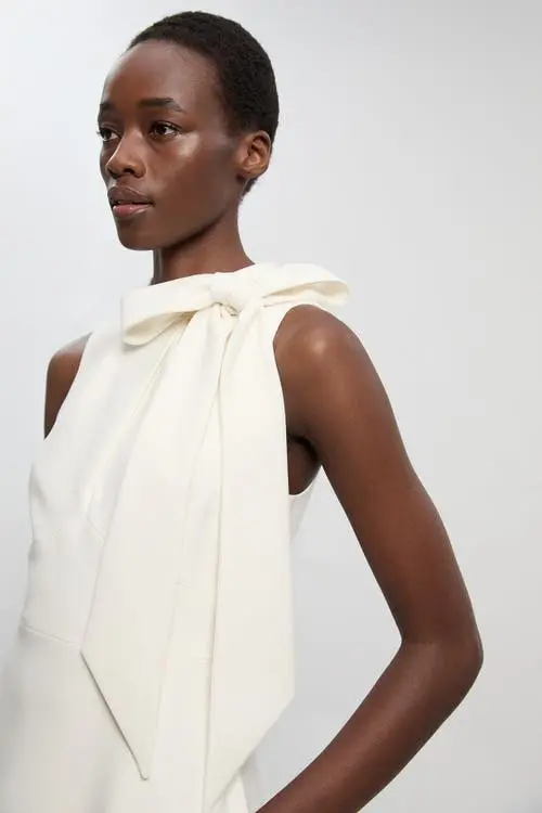 Karen Millen Bow Neck Midi Dress - Ivory