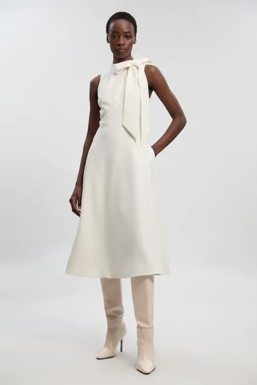 Karen Millen Bow Neck Midi Dress - Ivory