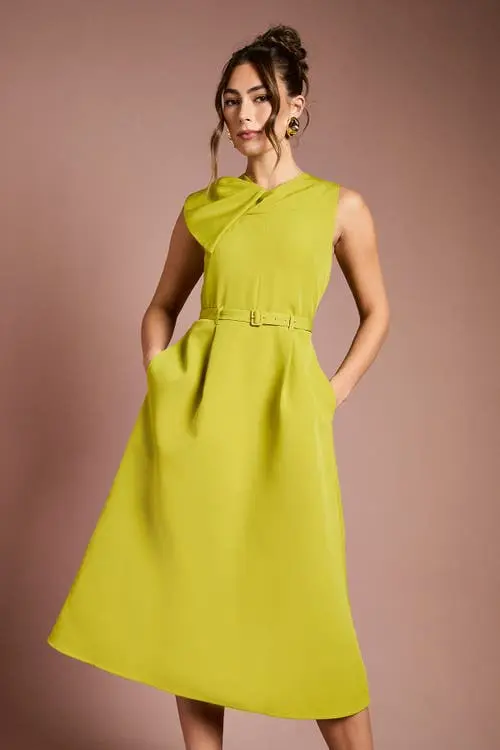 Coast Bow Crepe Belted Midi Dress