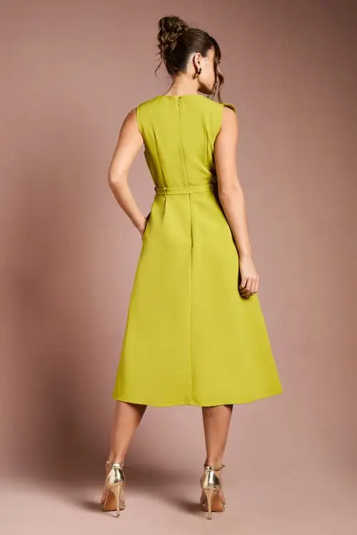 Coast Bow Crepe Belted Midi Dress