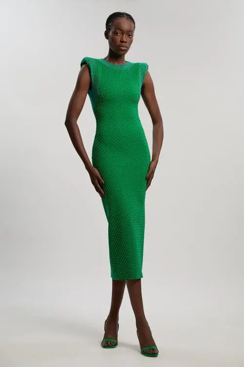 Karen Millen Studded Jersey Midi Dress - Green