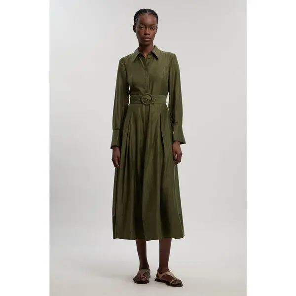 Karen Millen Organdie Midi Shirt Dress - Khaki