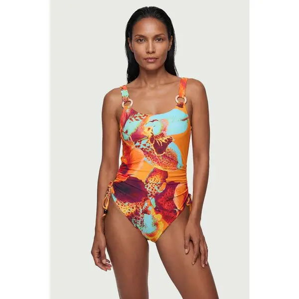 Karen Millen Floral Ruched One-piece Swimsuit - Orange