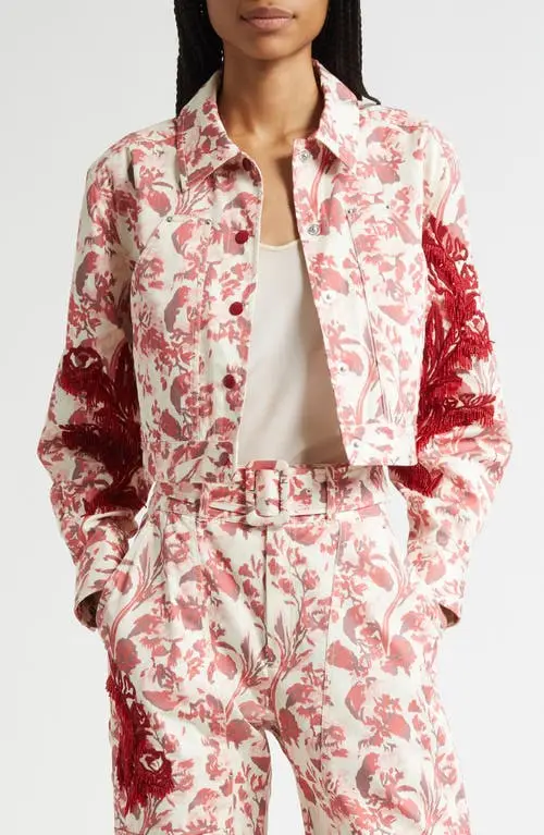 Cinq À Sept Floral Ribbons Embellished Stretch Cotton Jacket - Cherry Rose Multi