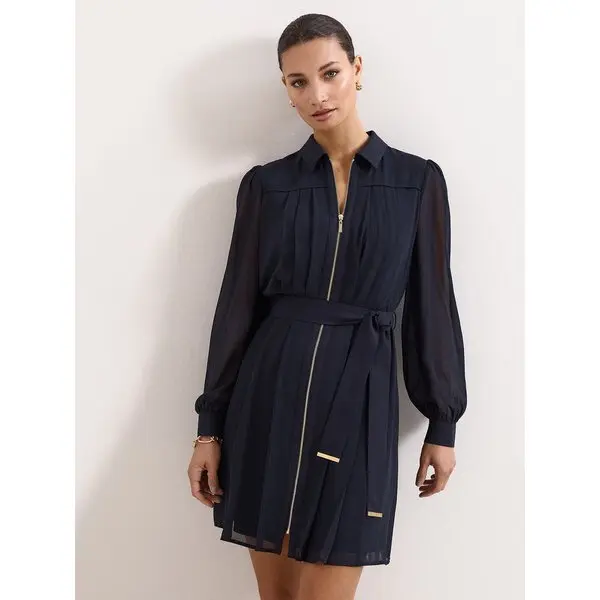 PHASE EIGHT Pleated Zip Shirt Mini Dress