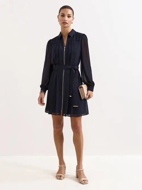 PHASE EIGHT Pleated Zip Shirt Mini Dress