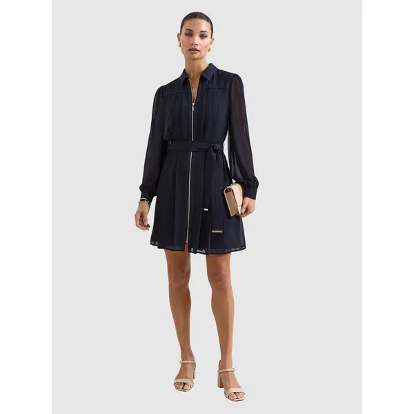 PHASE EIGHT Lottie Zip Shirt Mini Dress - Navy