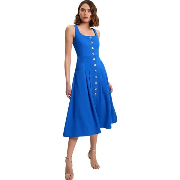 Karen Millen Square Neck Button-front Midi Dress