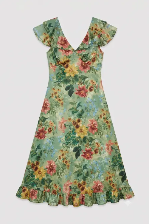 OASIS Floral Satin Burnout Midi Dress