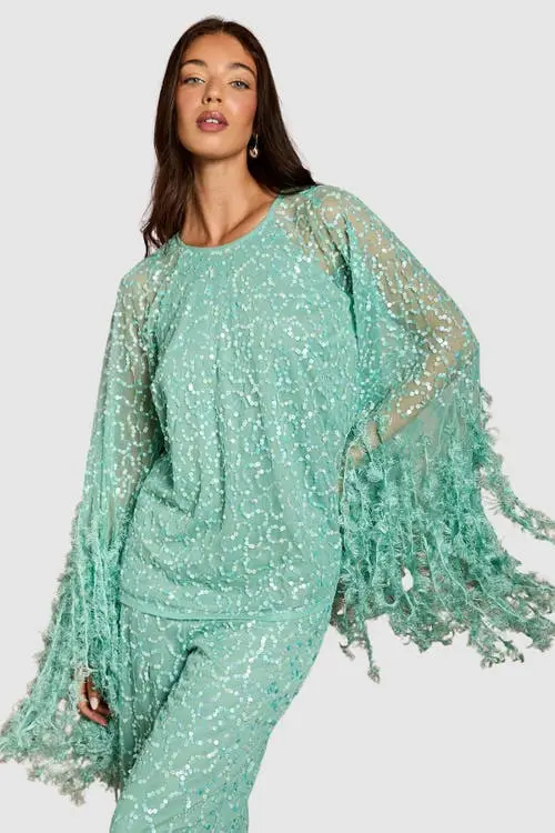 Coast Sequin Cape Blouse - Sage