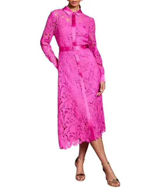 Coast Lace Shirt Long Sleeve Dress - Magenta