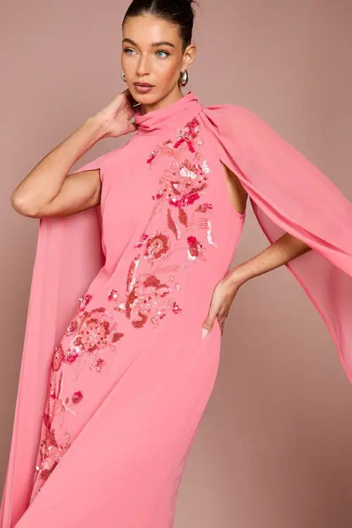 Coast Floral Embellished Cape Maxi Dress