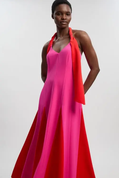 Karen Millen Color Block Halterneck Maxi Dress