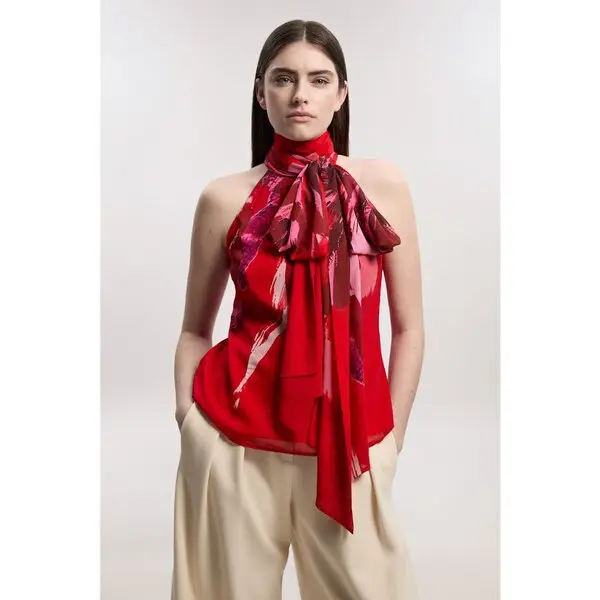 Karen Millen Tie Neck Sleeveless Top - Multi