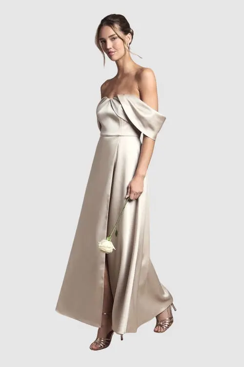 Coast Bandeau Maxi Dress With Asymmetric Drape - Champagne