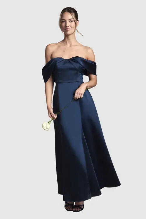 Coast Bandeau Maxi Dress With Asymmetric Drape - Navy