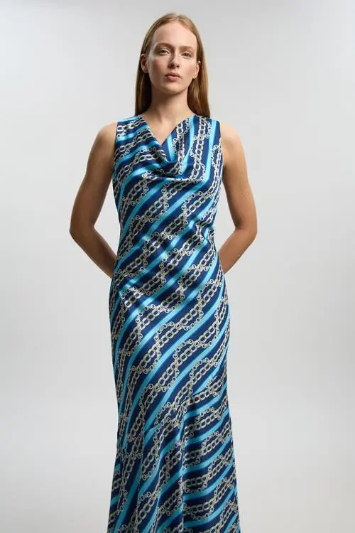 Karen Millen Chain Print Cowl Neck Maxi Dress