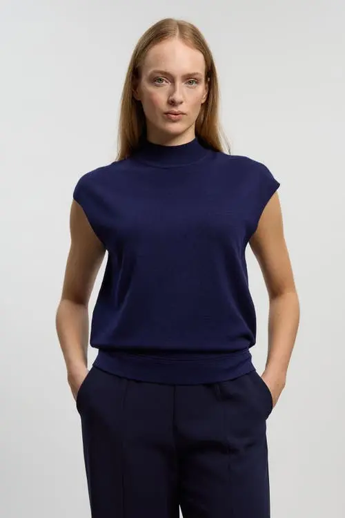 Karen Millen High Neck Knit Tank Top - Navy