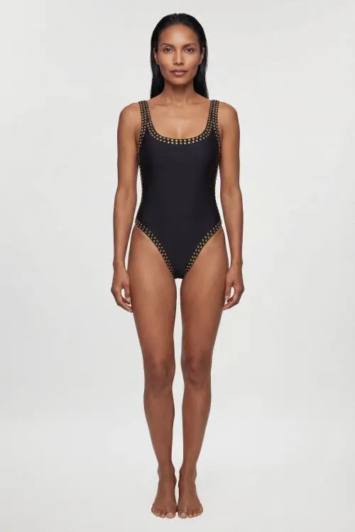 Karen Millen Studded Trim One Piece Swimsuit