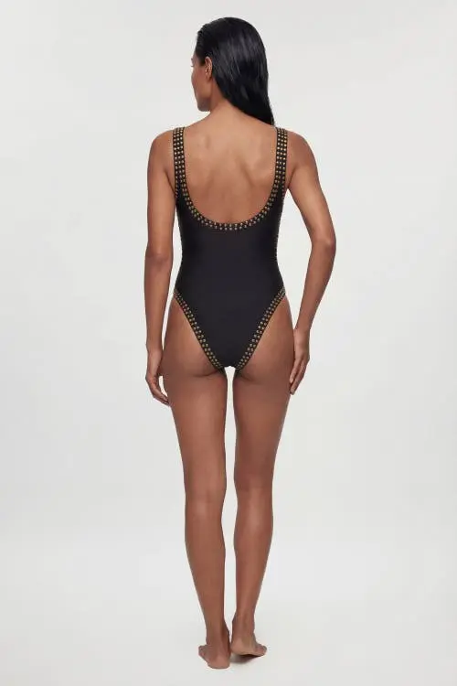 Karen Millen Studded Trim One Piece Swimsuit