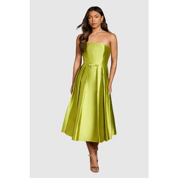 Coast Scalloped Strapless Midi Dress - Chartreuse