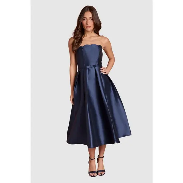 Coast Scalloped Strapless Midi Dress - Navy