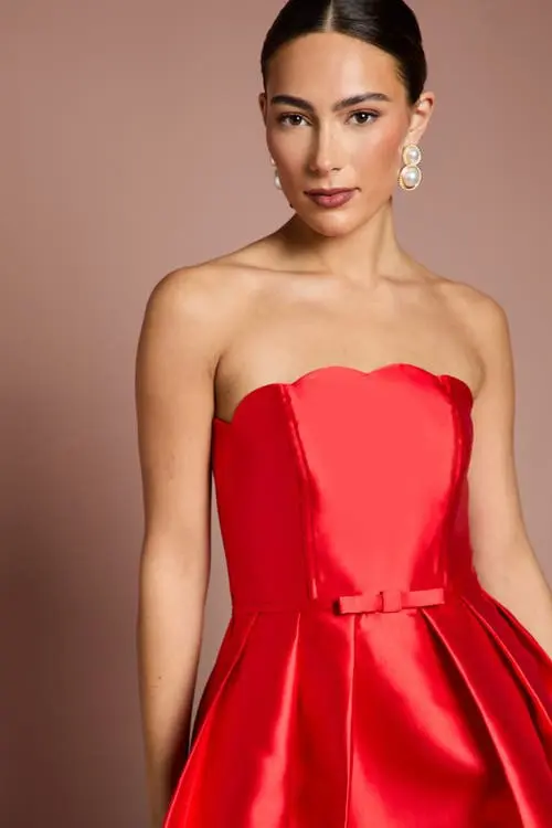 Coast Scalloped Strapless Midi Dress - Red