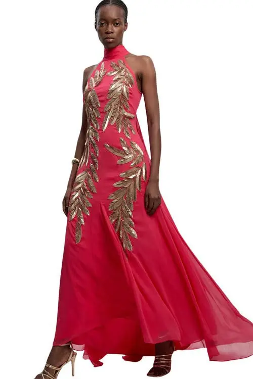 Karen Millen Halter Neck Embellished Maxi Dress