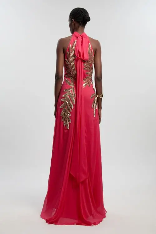 Karen Millen Halter Neck Embellished Maxi Dress
