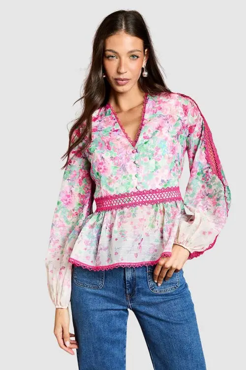 Coast Organza V-neck Blouse - Pink