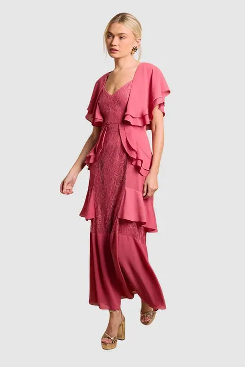 OASIS Lace Panel Ruffle Maxi Dress - Desert Rose