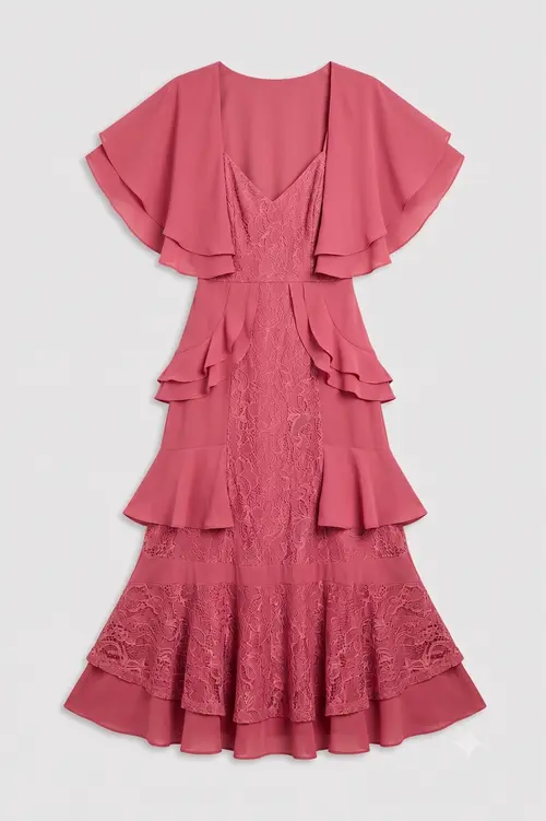 OASIS Lace Panel Ruffle Maxi Dress
